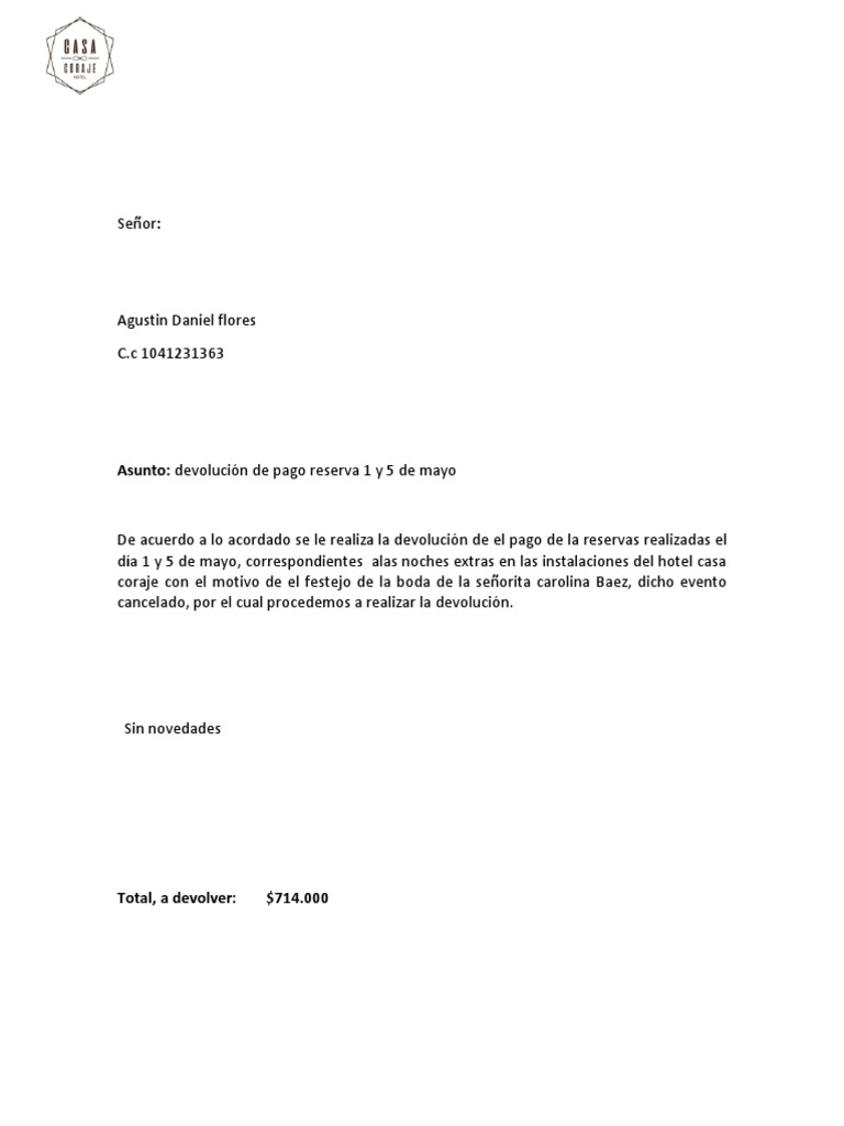 Carta Devolucion | PDF