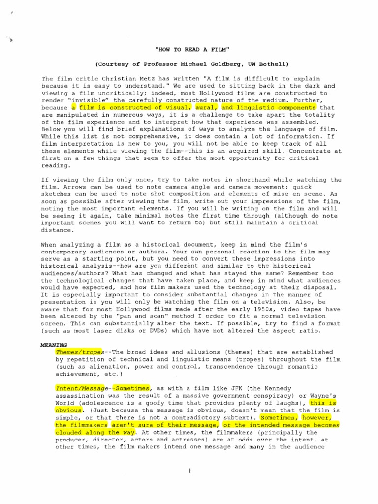 How To Read A Film | PDF