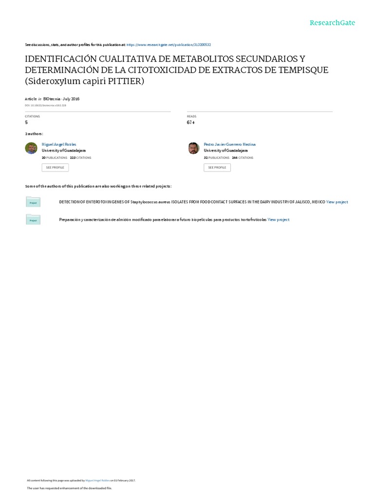 Identificación Cualitativa de Metabolitos Secundarios Y Determinación ...