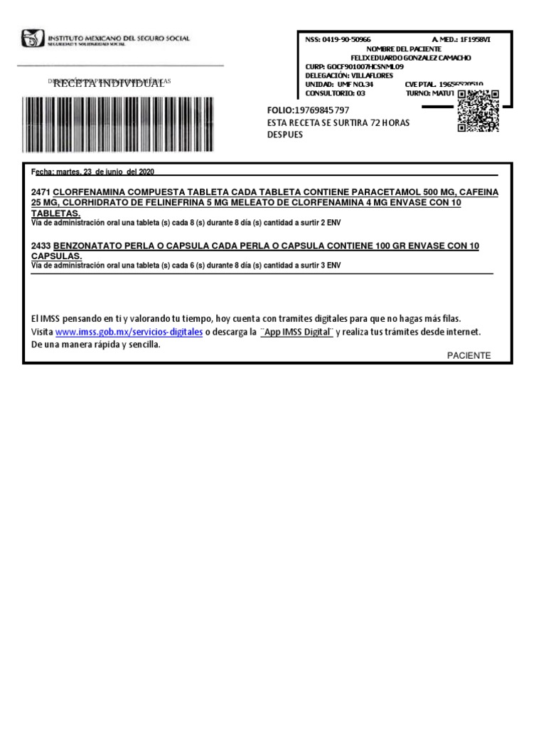 Receta Del Imss | PDF