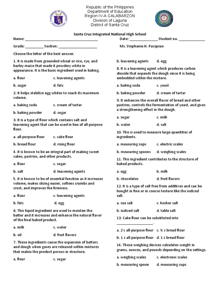 BPP Diagnostic Exam | PDF | Breads | Flour