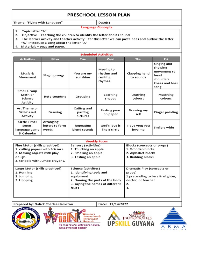 Preschool Lesson Plan Templates | PDF | Learning | Lesson Plan