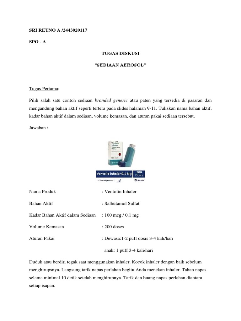 Sediaan Aerosol dalam Obat Inhaler | PDF