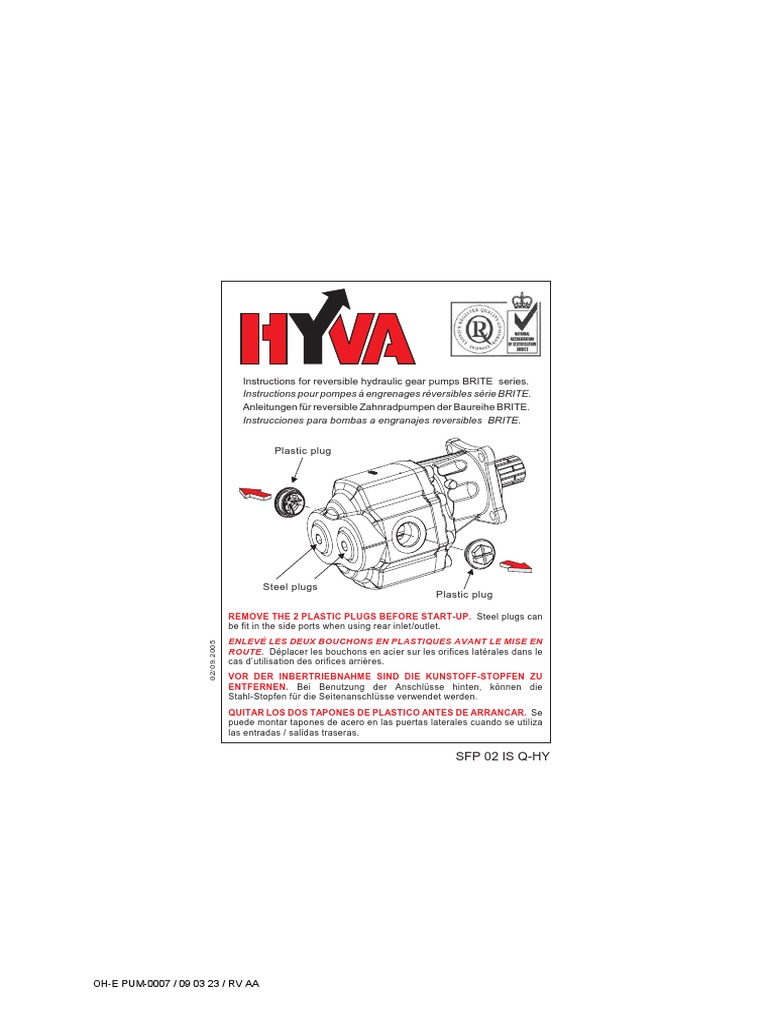 PUM-0007 Mounting Instructions Gear Pumps BRITE Series SV | PDF | Pump | Classical Mechanics