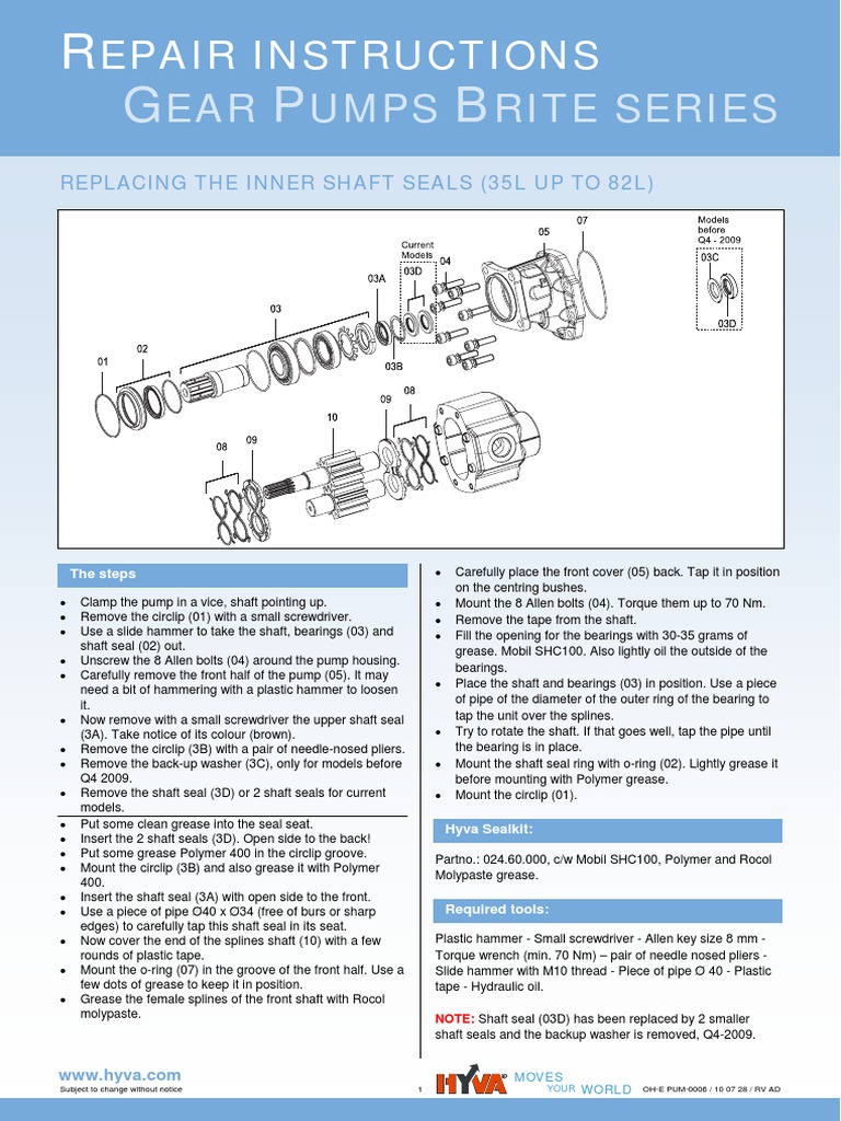 PUM-0006 Repair Instructions Gear Pumps Brite Series | PDF | Bearing (Mechanical) | Pipe (Fluid ...
