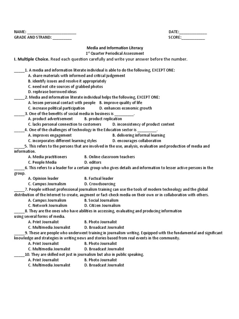 MIL Exam 2nd Quarter | PDF | Media (Communication) | Journalism