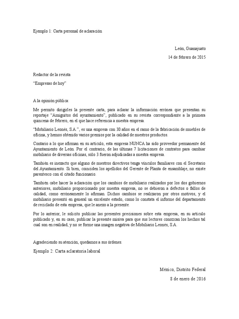 Cartas de Aclaracion | PDF