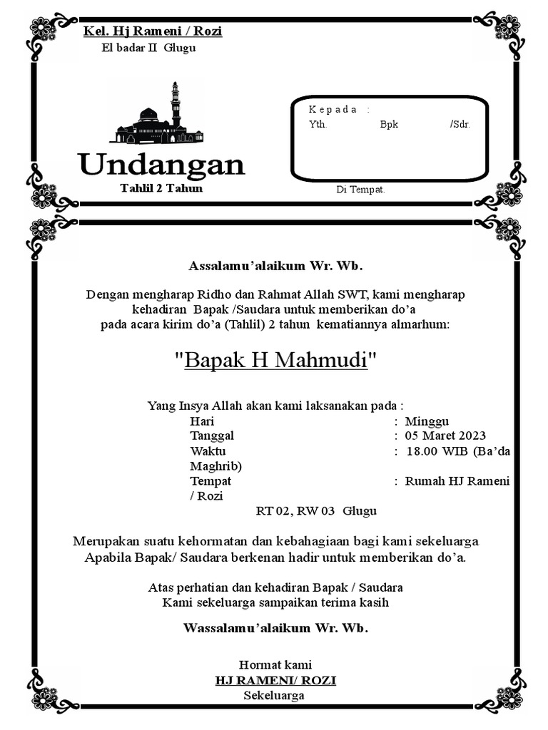 Undangan Tahlil 40 Hari | PDF