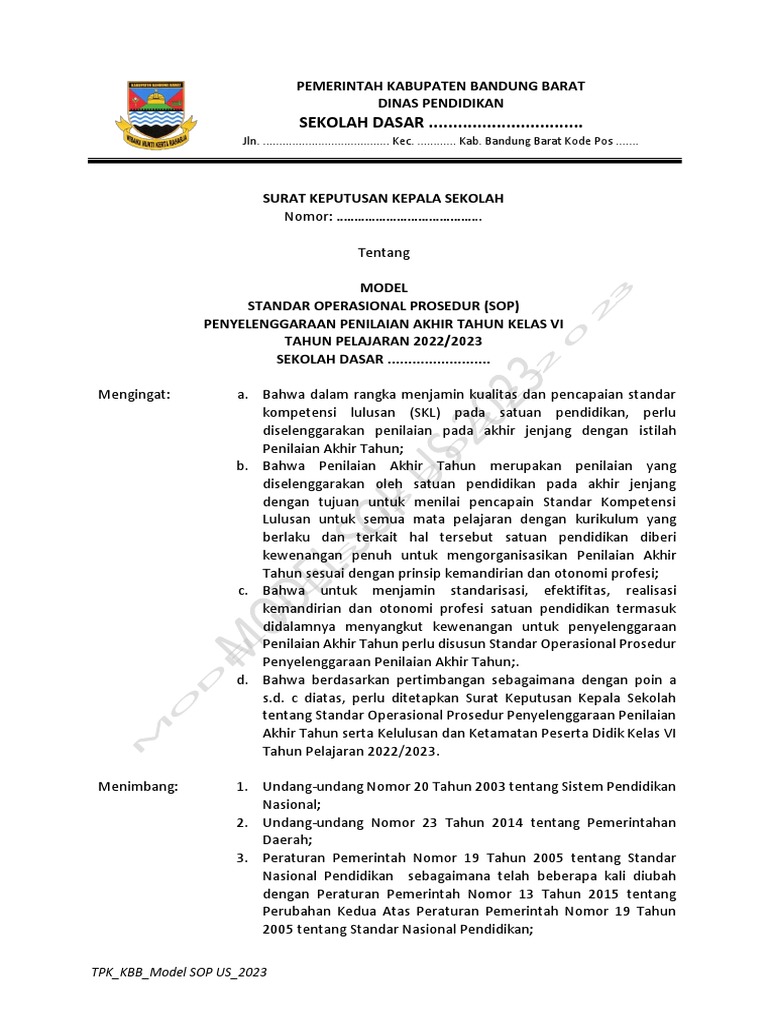 Model Sop Us 2023 TPK KBB | PDF
