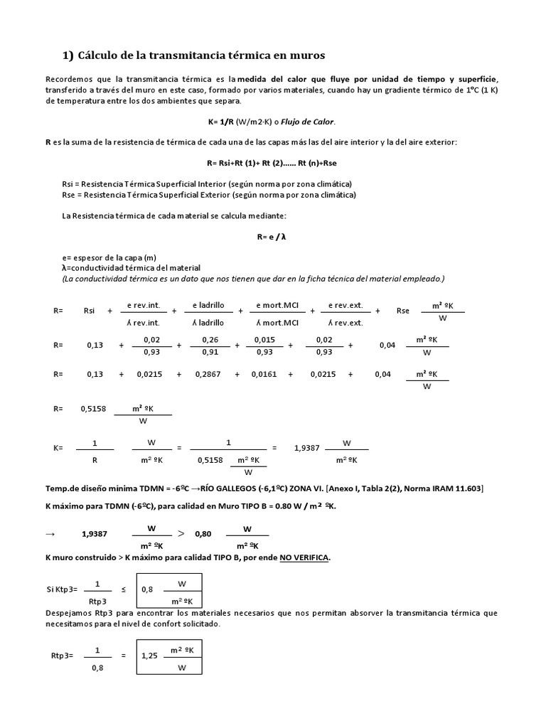 Cálculo de Transmitancia Térmica en Muros | PDF | Conductividad térmica ...
