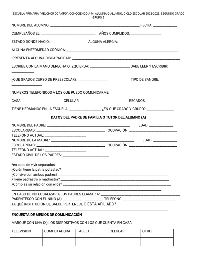 FICHA DEL ALUMNO | PDF