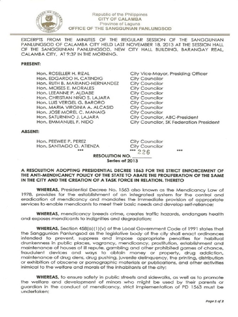 13 - 226 - R - Adopt - PD 1563 - Anti-Mendicancy | PDF