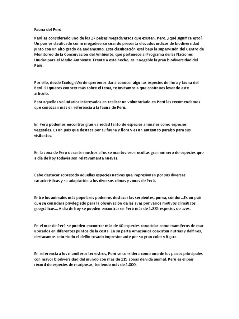 Fauna Del Perú | PDF | Perú | Selva amazónica