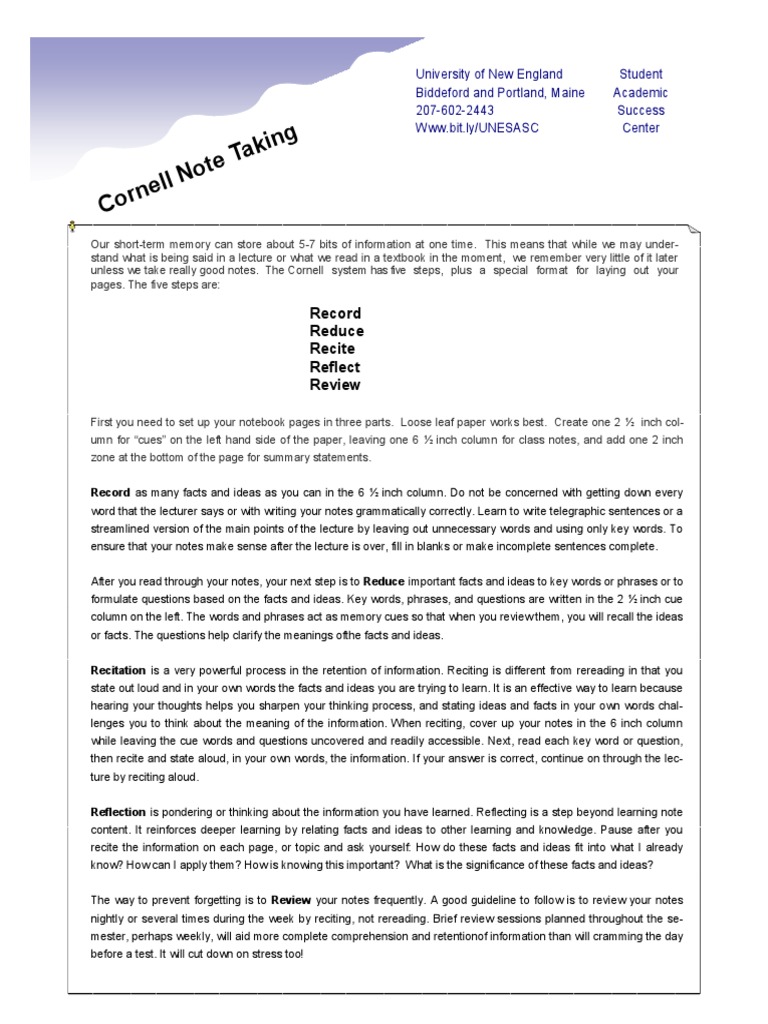 Cornell Notes Guide | PDF | Memory | Thought