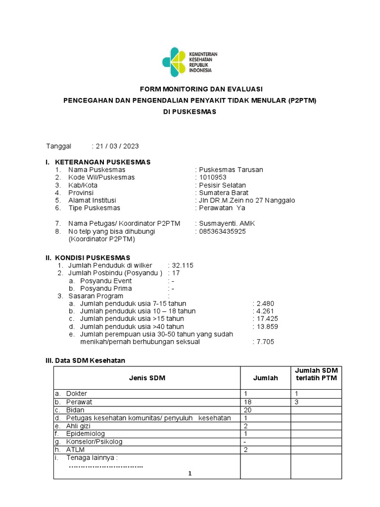 Form Monitoring Dan Evaluasi Puskesmas | PDF