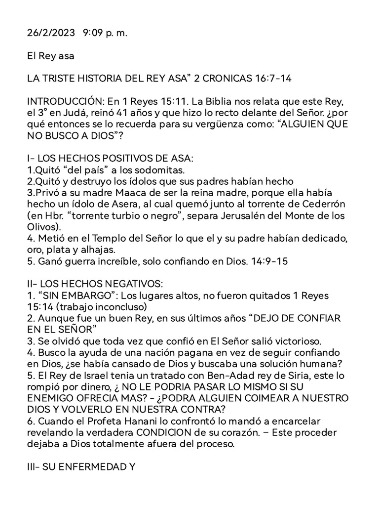 El REY ASA, (COMENTARIO BIBLICO) | PDF | Dios | Israel