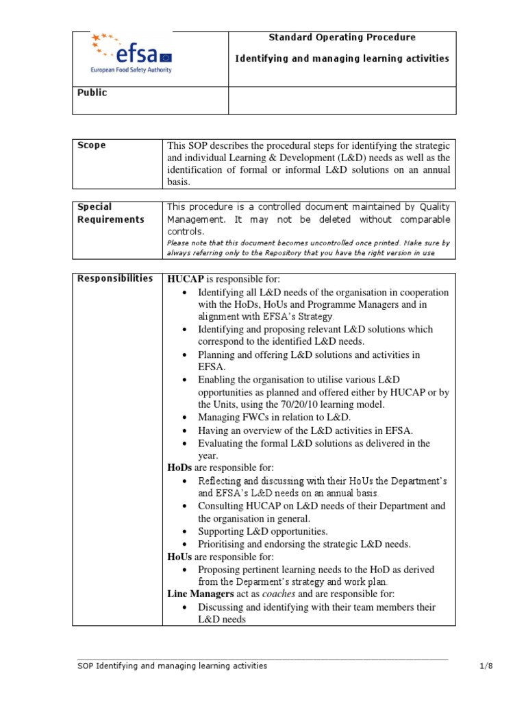 SOP Manual - European Food Safety Authority | PDF | Learning | Expert
