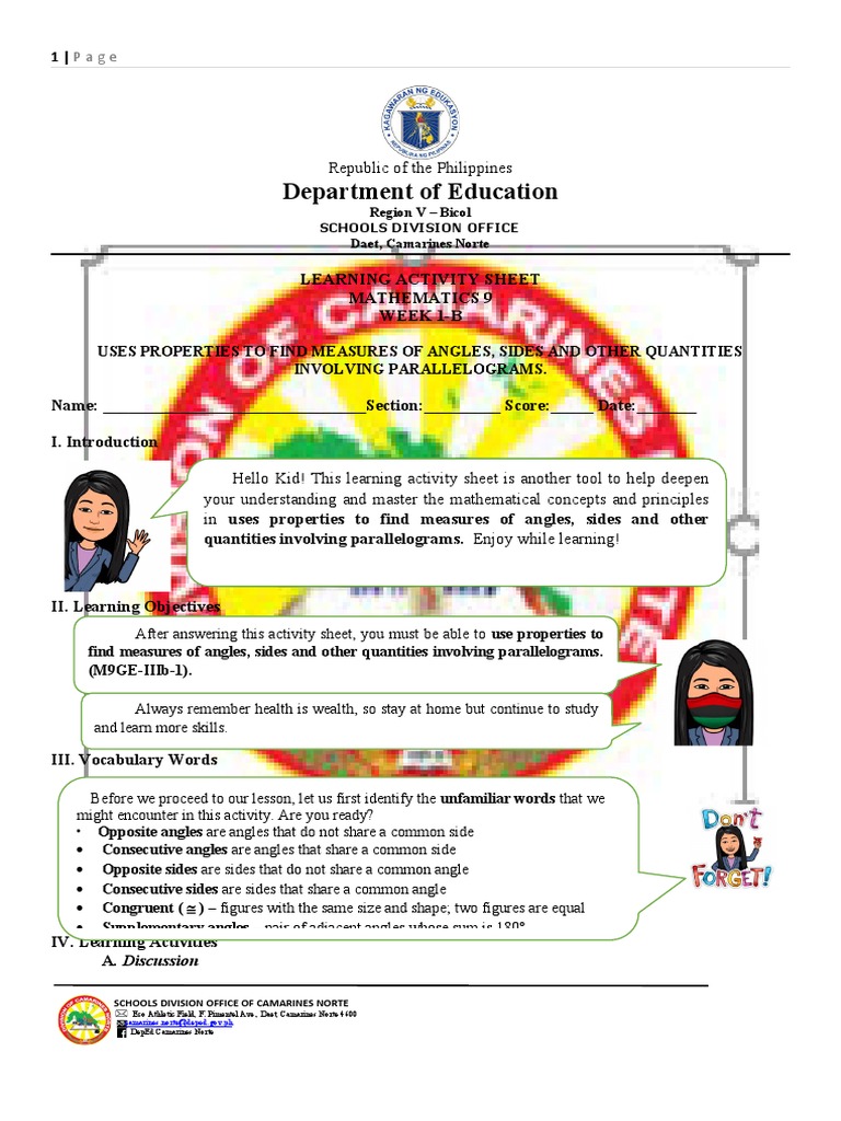 LAS Q3 Math9 Week 1 B Uses Properties To Find The Measures of Angles ...