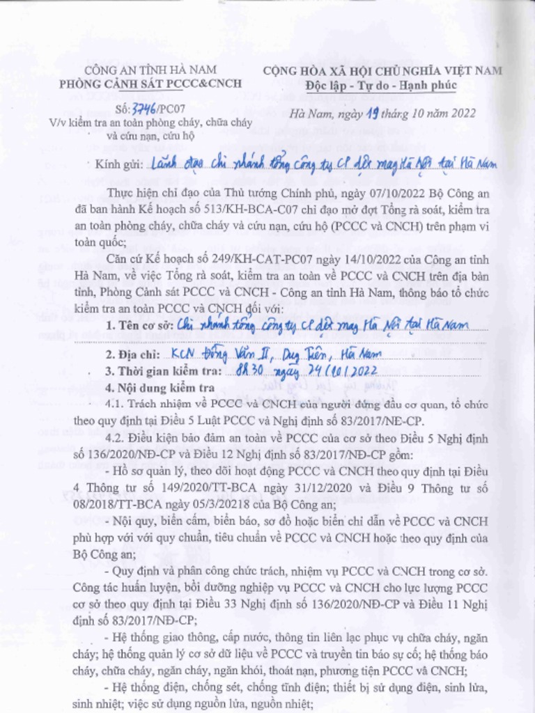 Thông báo kiểm tra PCCC | PDF