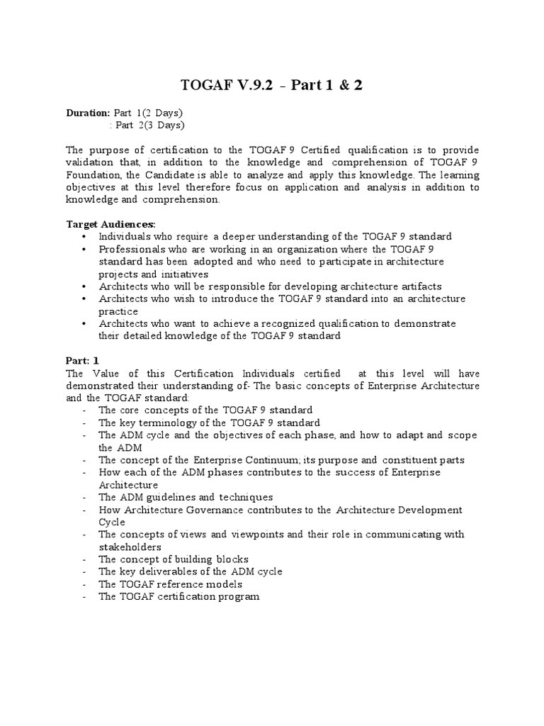 TOGAF 9 Part 1 & 2 Certification Prep | PDF | Business | Information Technology Management