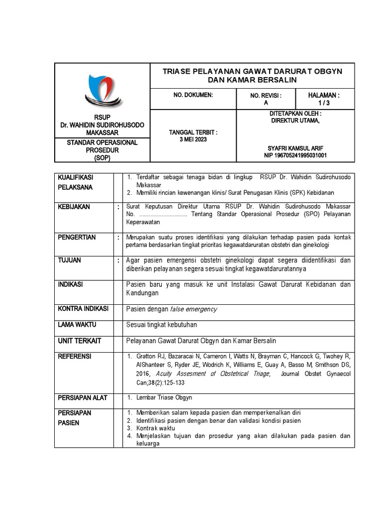 SOP TRIASE OBSTETRI | PDF