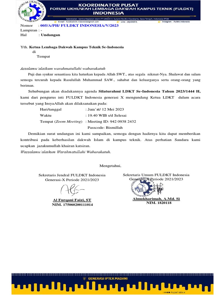 005 - Undangan Silaturahmi LDKT Se-Indonesia 2023 | PDF