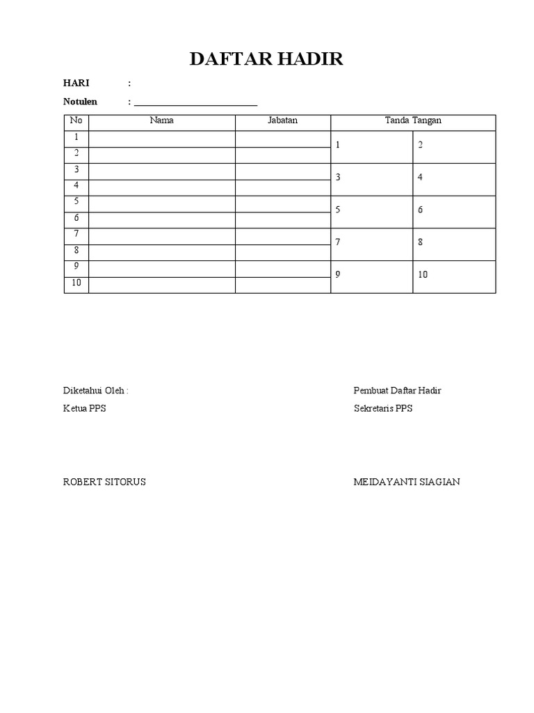 Daftar Hadir SPJ Pps 2023 | PDF