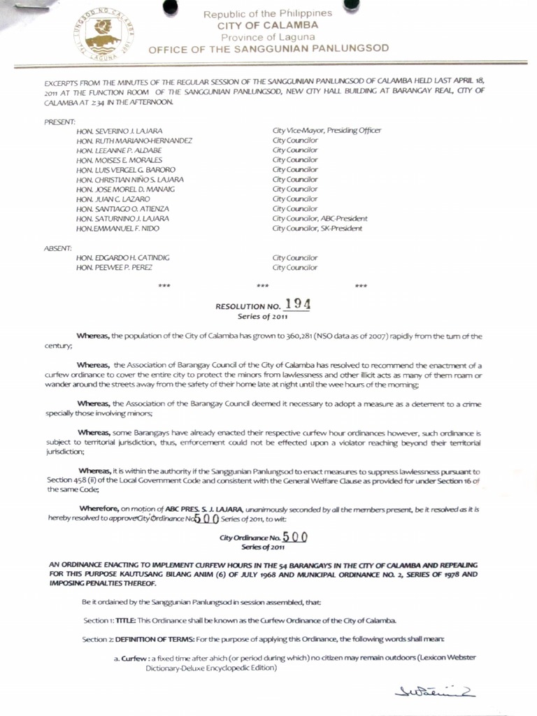 2011 Co500 Curfew Ordinance | PDF