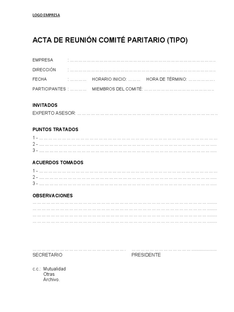 ACTA DE REUNIÓN COMITÉ PARITARIO (TIPO) | PDF