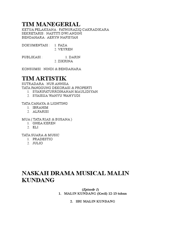 Drama Musical Malin Kundang | PDF