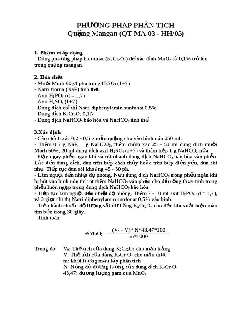 Phân Tích Hàm Lượng MnO2 Trong Quặng Mangan | PDF
