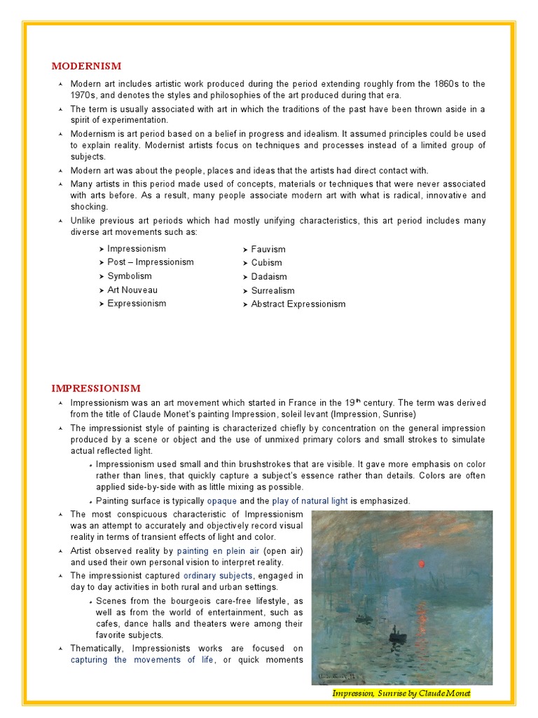 Chapter 2.3.3 History of Visual Arts Modernism Post Modernism | PDF ...