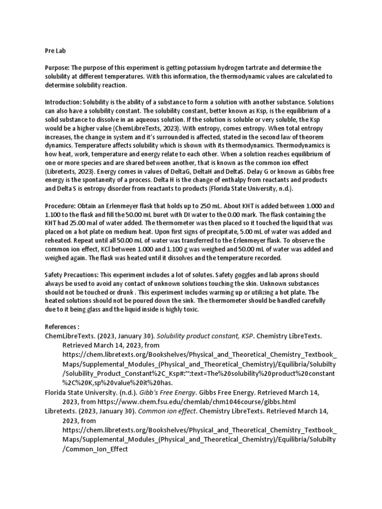 Prelab 9 | Download Free PDF | Solubility | Chemical Equilibrium