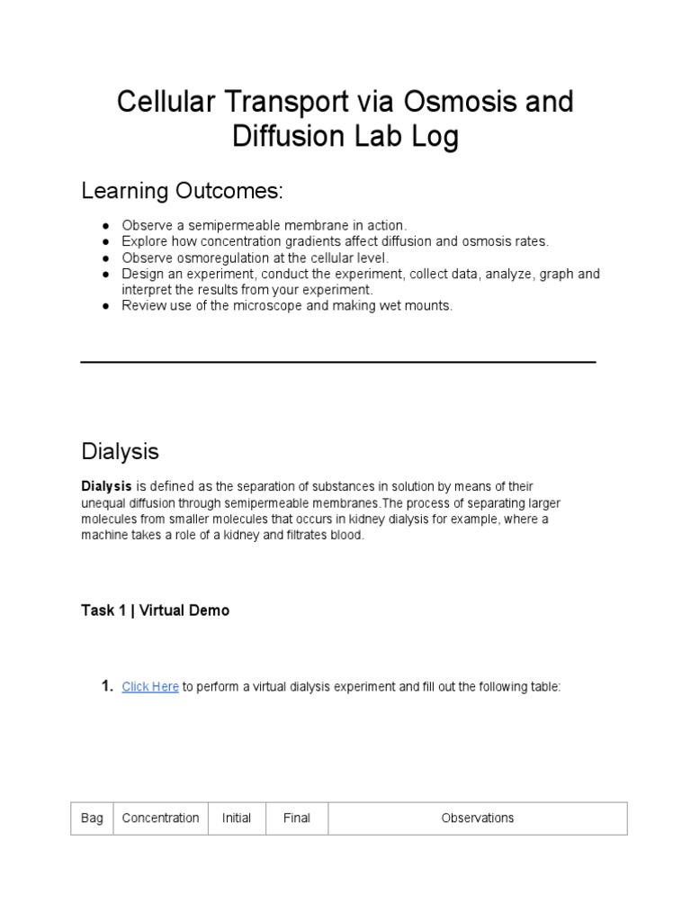 Osmosis+ +Lab+Log | PDF | Osmosis | Diffusion
