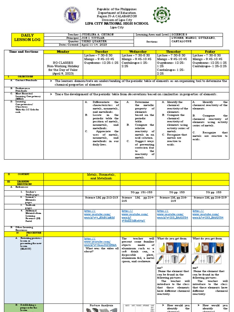 DLL Science 8 Q3 WK - 9 - JUDY | PDF | Metals | Chemical Elements