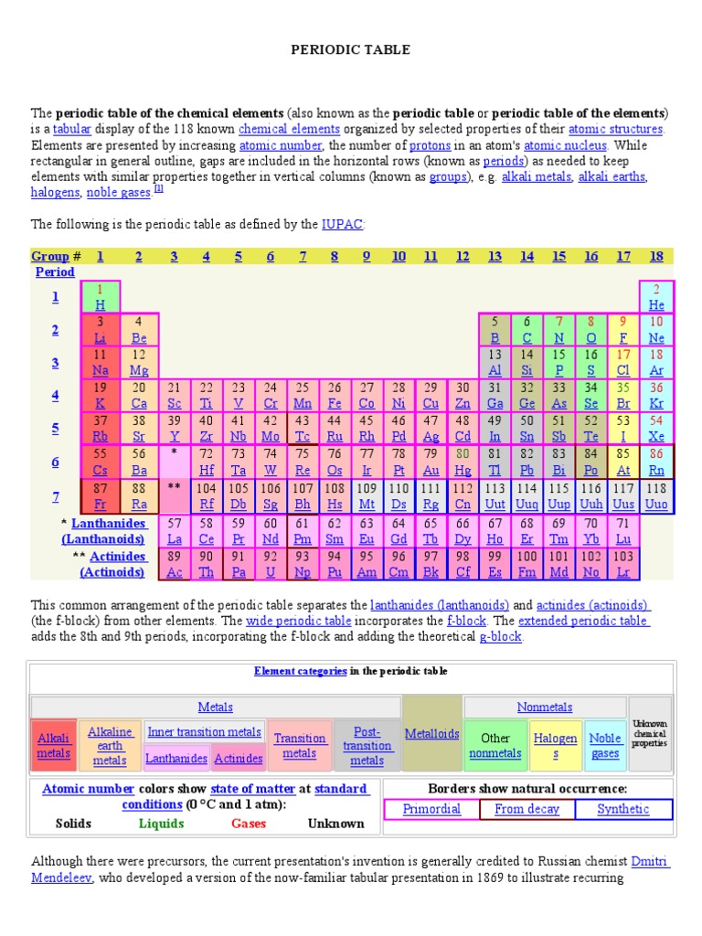 Comprehensive Periodic Table Overview | PDF | Periodic Table | Chemical ...