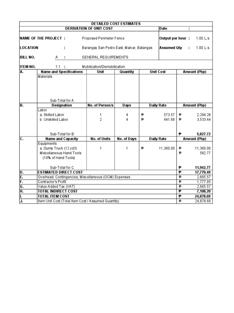 Site Perimeter Fence (Pay Items) | PDF | Cost | Value Added Tax