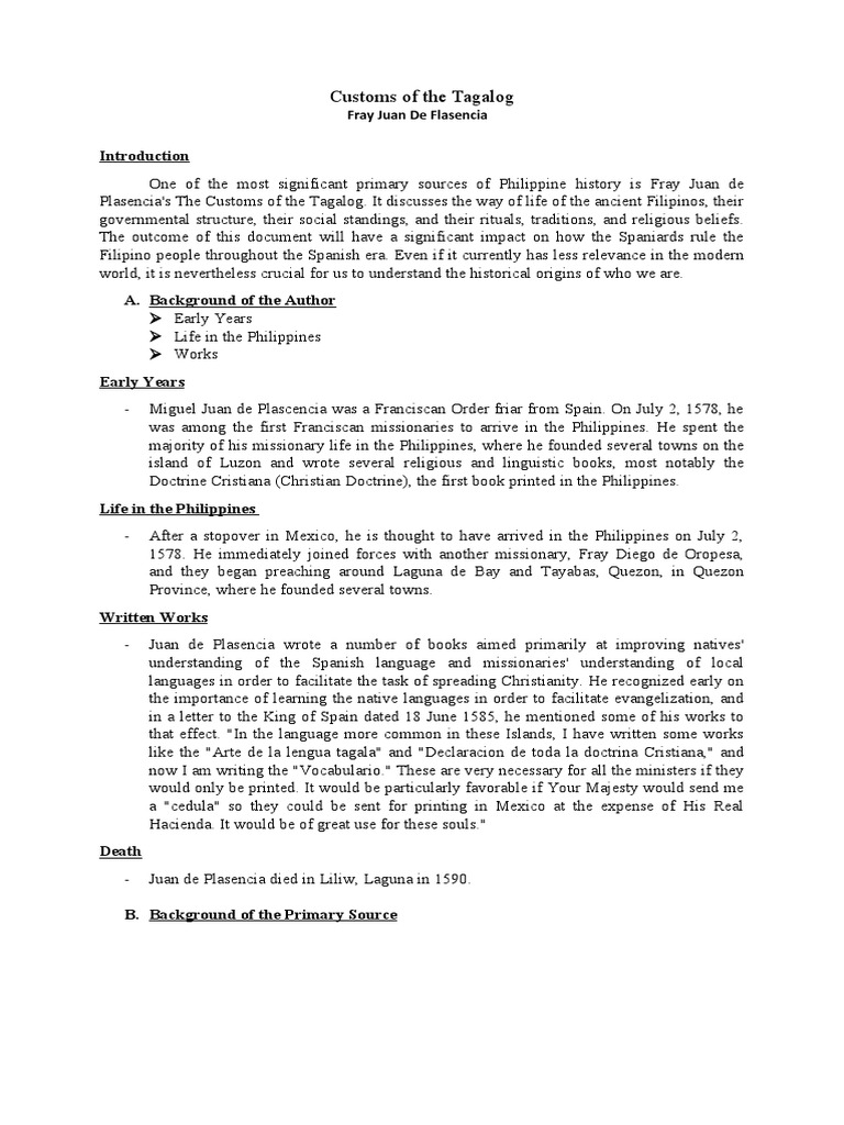 Insights from Customs of the Tagalog | PDF
