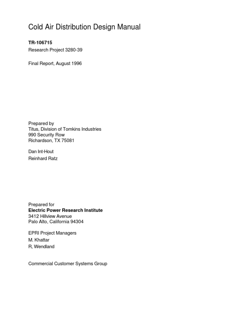 Cold Air Distribution Design Manual | PDF | Hvac | Duct (Flow)