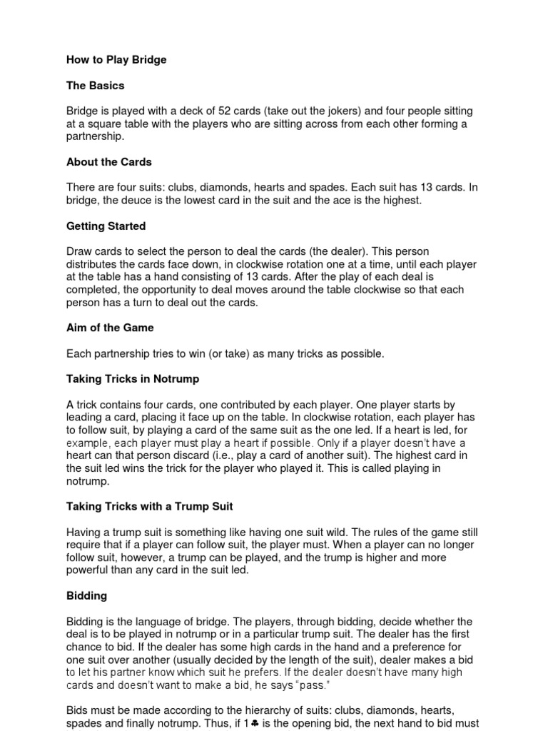 How To Play Bridge | PDF | Contract Bridge | Trick Taking Card Games