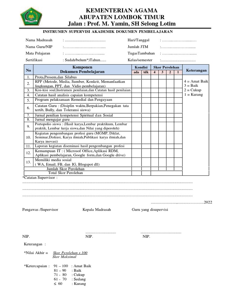 Instrumen Supervisi | PDF