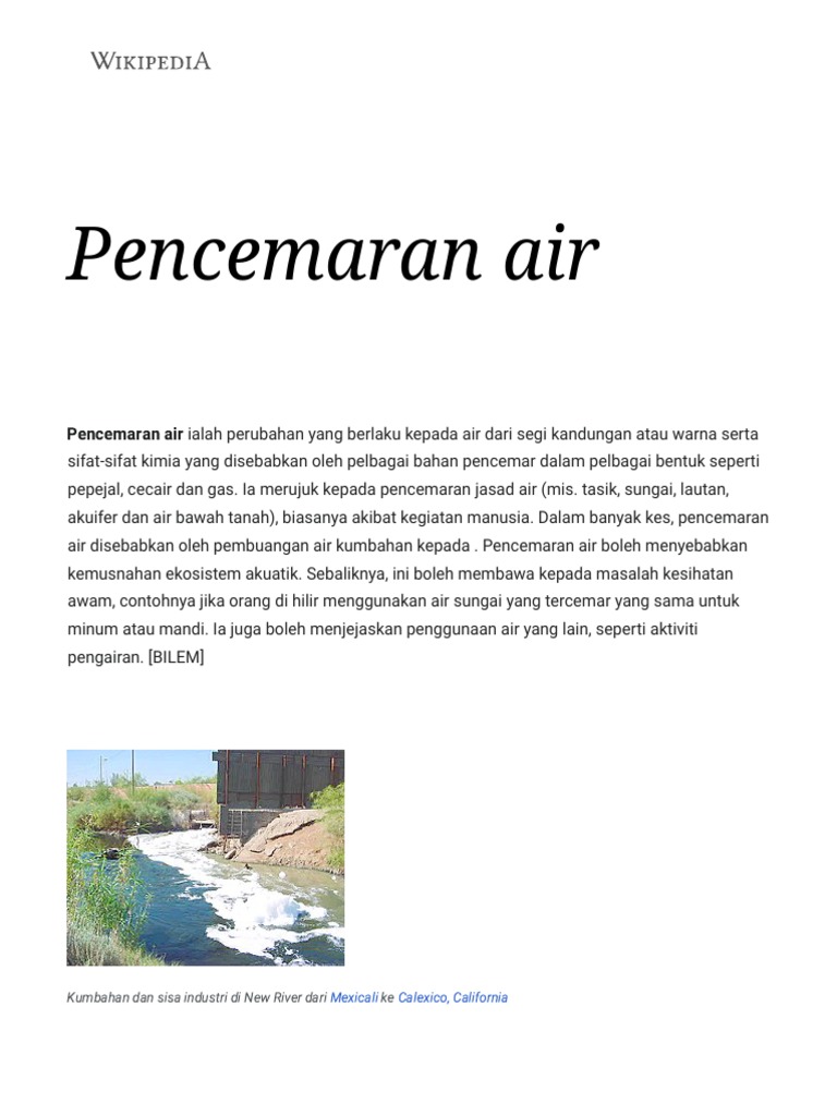 Pencemaran Air - Wikipedia Bahasa Melayu, Ensiklopedia Bebas | PDF