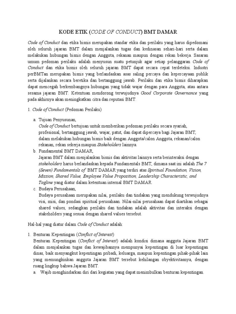Kode Etik BMT DAMAR | PDF