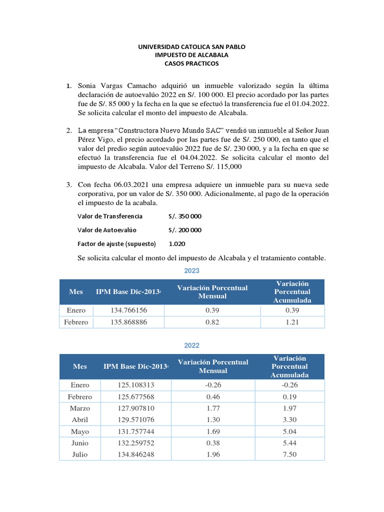 Caso practico Impto Alcabala | PDF | Impuestos | Finanzas del gobierno