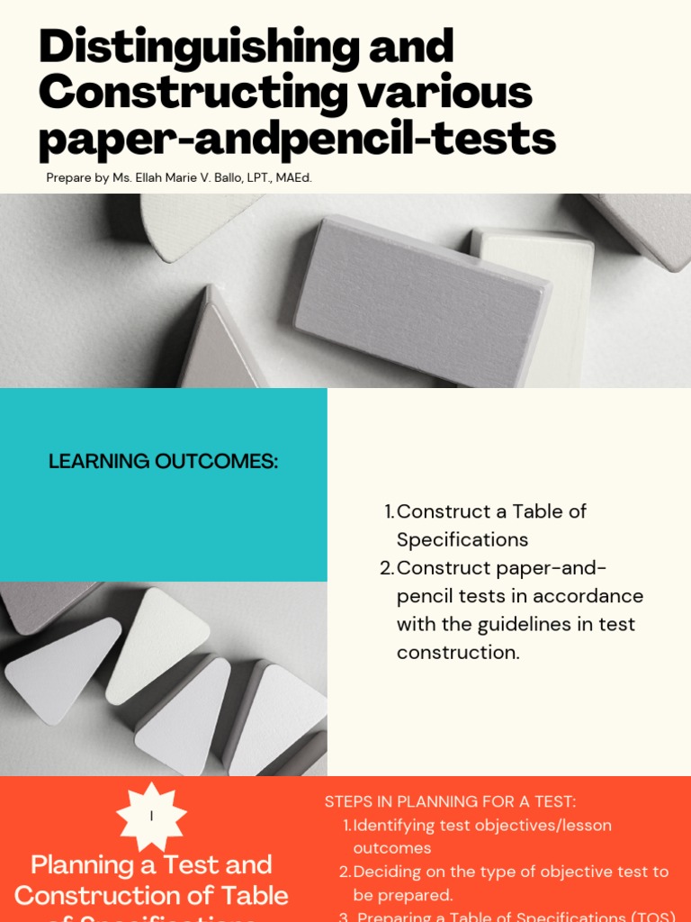 Distinguishing and Constructing Various Paper Andpencil Tests | PDF