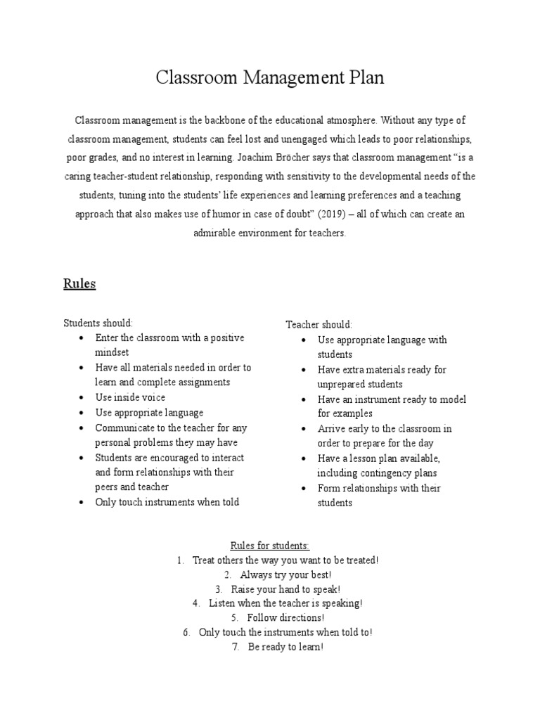 Classroom Management Plan | PDF