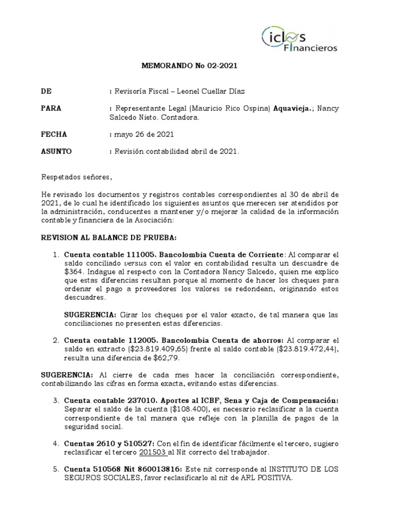 Memorando No 002-2021 | PDF | Contabilidad | Economias