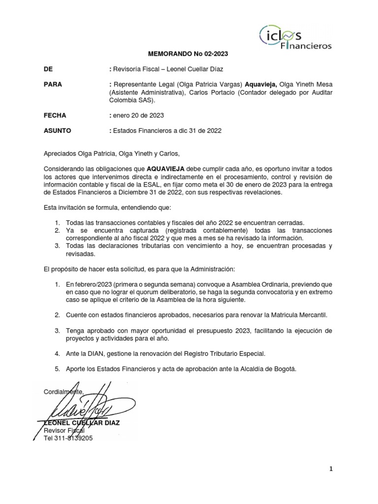 MEMORANDO No 002-2023 | PDF