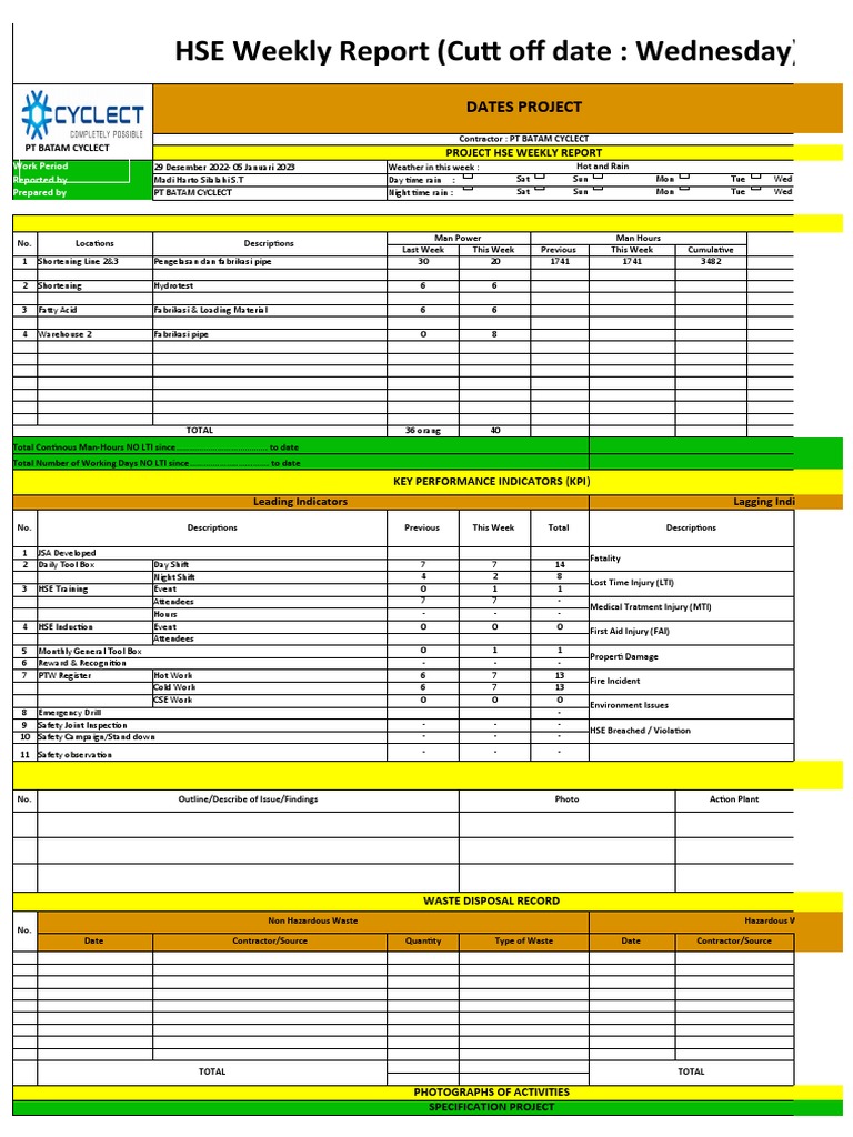 HSE Weekly Report: PT BATAM CYCLECT | PDF | Waste | Environmental Issues