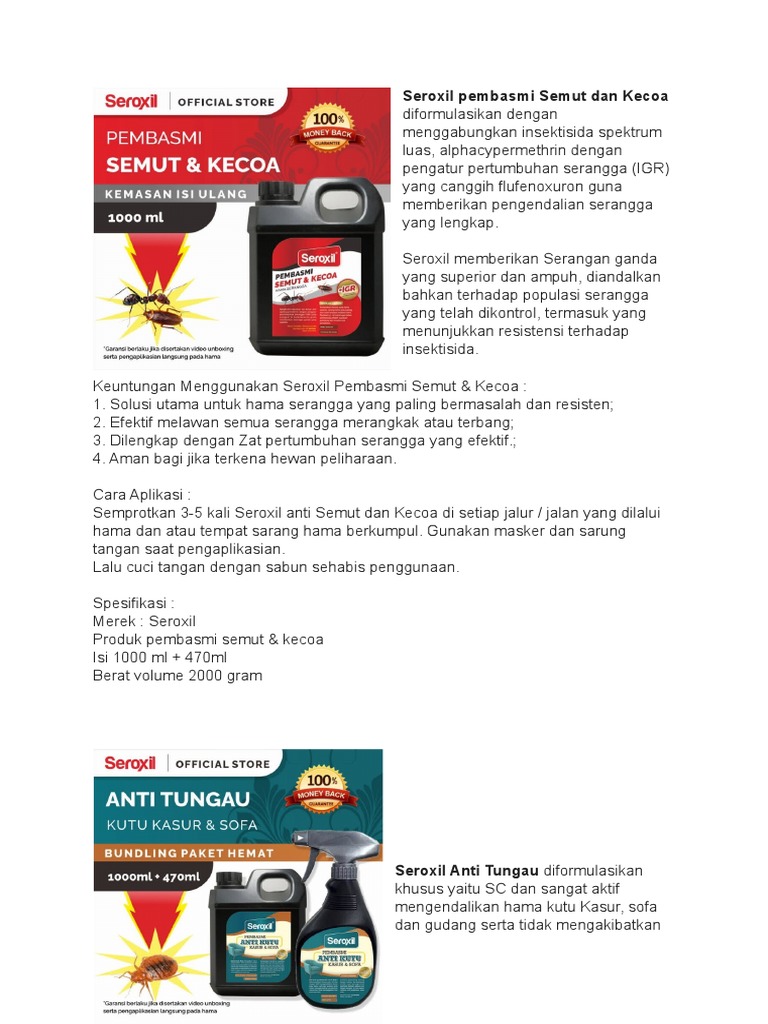 Seroxil Pembasmi Semut Dan Kecoa Diformulasikan Dengan Menggabungkan ...